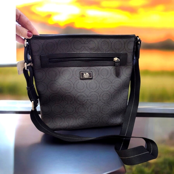 Coach | Bags | Nwt Coach Pvcleather Gray Black Crossbody | Poshmark